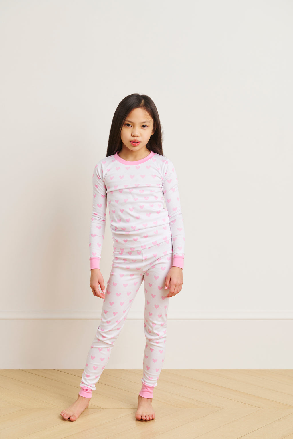 LAKE | Kids | Pima Cotton Pajamas | Darling Pink Heart Kids Long-Long Set