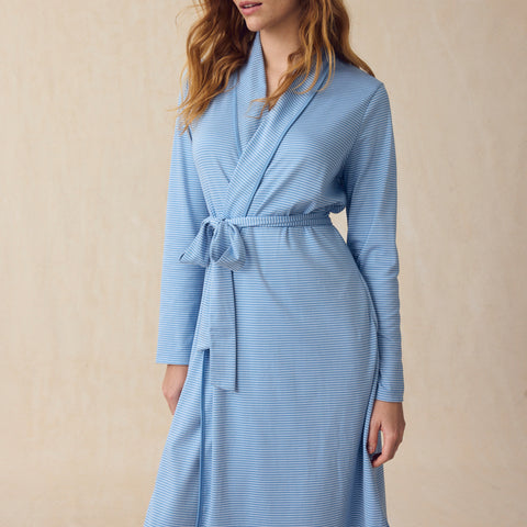 LAKE | Women | Pima Cotton Pajamas | Serene Blue Stripe Pima Robe