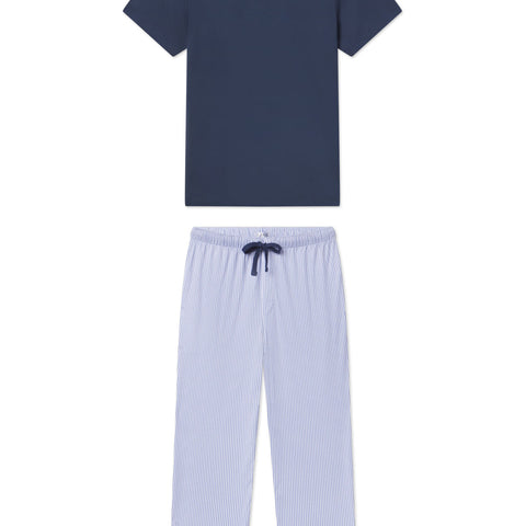 LAKE | Men | Pima Cotton Pajamas | Navy Compass Stripe Men's Pima Sleep ...