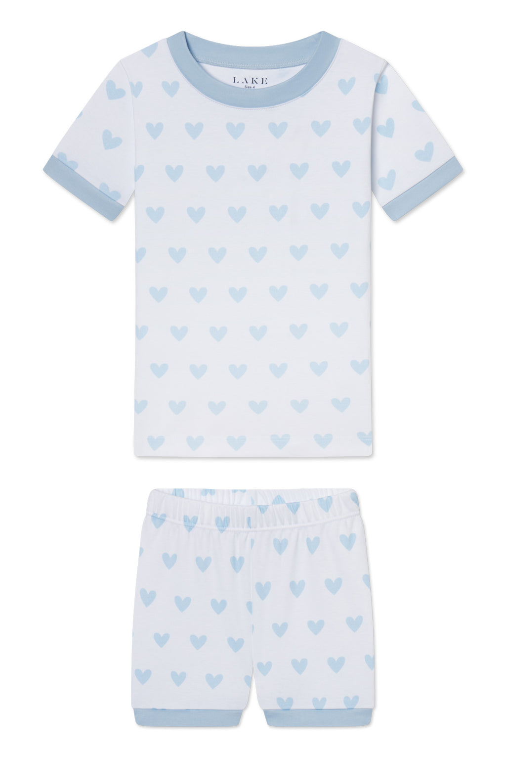 LAKE | Kids | Pima Cotton Pajamas | French Blue Heart Kids Shorts Set