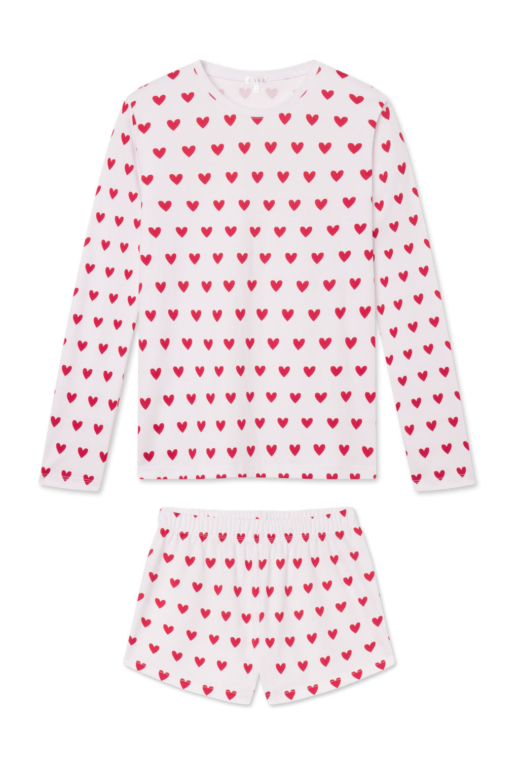 LAKE | Pima Cotton Pajamas | Classic Red Heart Long-Short Crew Set