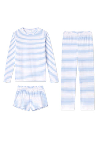 LAKE | Pima Cotton Pajamas | Baltic Blue Stripe Long Sleeve Crew Bundle