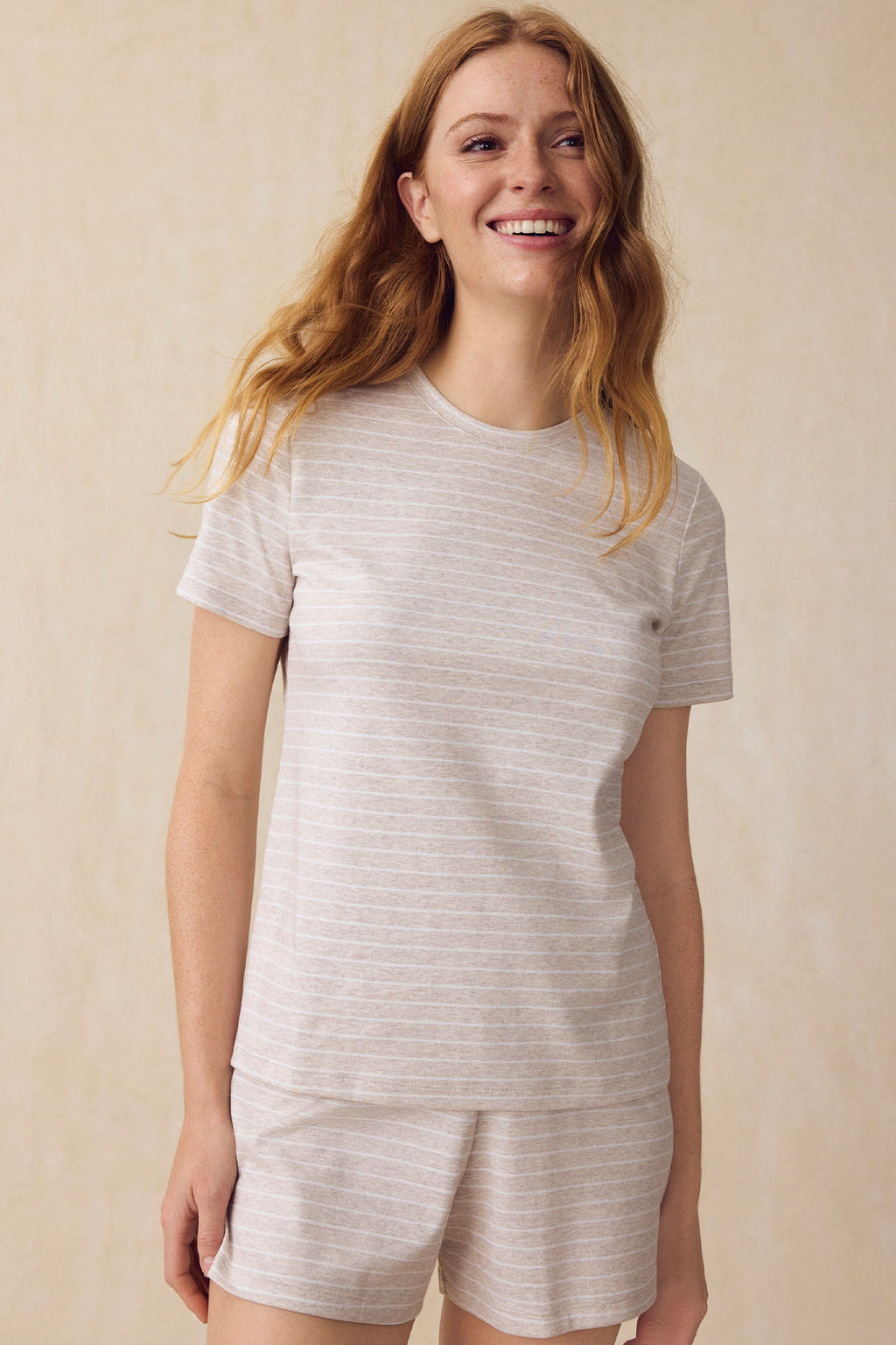 LAKE | Women | Pima Cotton Pajamas | Oat Heather Rowing Stripe Crew ...