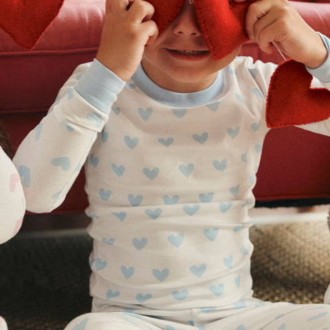 LAKE | Kids | Pima Cotton Pajamas | French Blue Heart Kids Long-Long Set