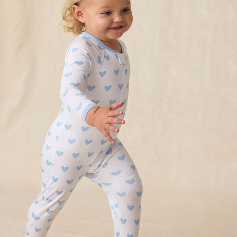 LAKE | Baby | Pima Cotton Pajamas | French Blue Heart Baby Sleeper