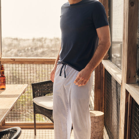 LAKE | Men | Pima Cotton Pajamas | Navy Compass Stripe Men's Pima Sleep ...