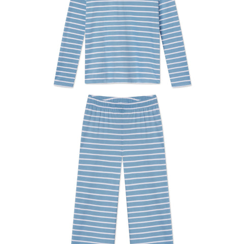 LAKE | Women | Pima Cotton Pajamas | Serene Blue Anchor Stripe Wide Leg ...